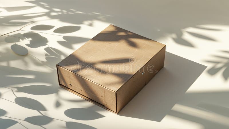 Simple Brown Cardboard Box with Lid on White Surface with Leaf Shadows ...