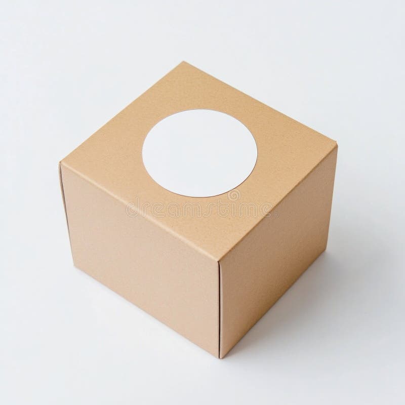 Simple Brown Cardboard Box with Round White Label on Top Stock Image ...
