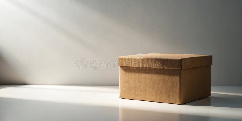 A Simple Brown Cardboard Box Sits on a White Surface, Bathed in ...