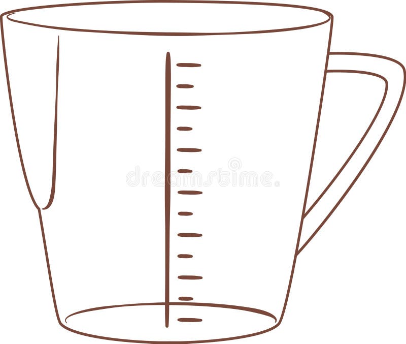 Simple Brown Line Drawing of an Empty Measuring Cup Featuring a Clear ...