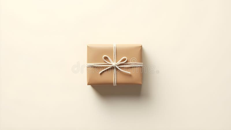 A Simple Brown Paper Gift Box Tied with a White String Bow Stock ...