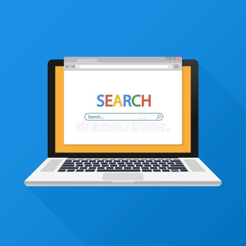 Simple Browser Window on Laptop on Blue Background. Browser Search ...