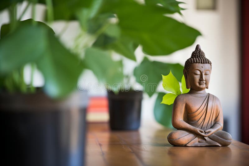 A Simple Buddha Statue with a Green Leaf in the Foreground Stock Photo ...