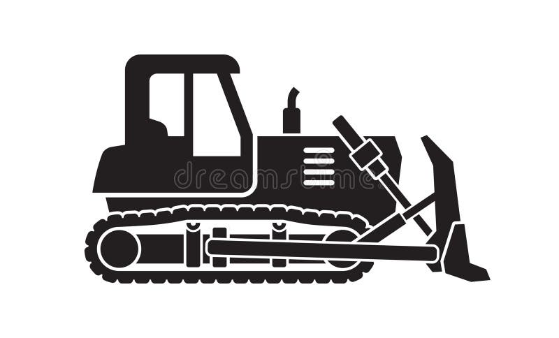 Simple Bulldozer Silhouette Side View Stock Vector - Illustration of ...