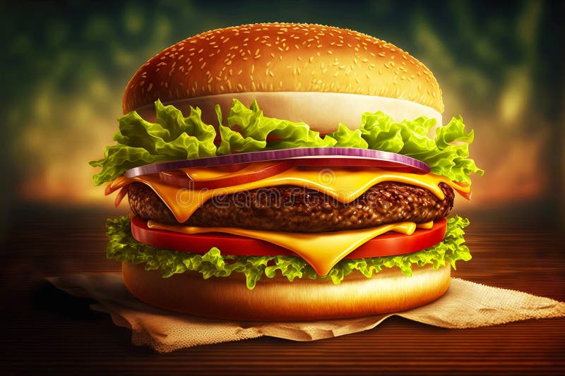 Simple Burger with Grilled Cutlet and Fresh Tomatoes and Melted Cheese ...