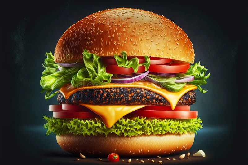 Simple Burger with Grilled Cutlet and Fresh Tomatoes and Melted Cheese ...