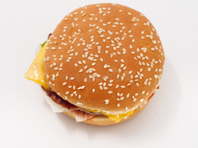 Fast Food Small Burger on White Background Stock Photo - Image of ...