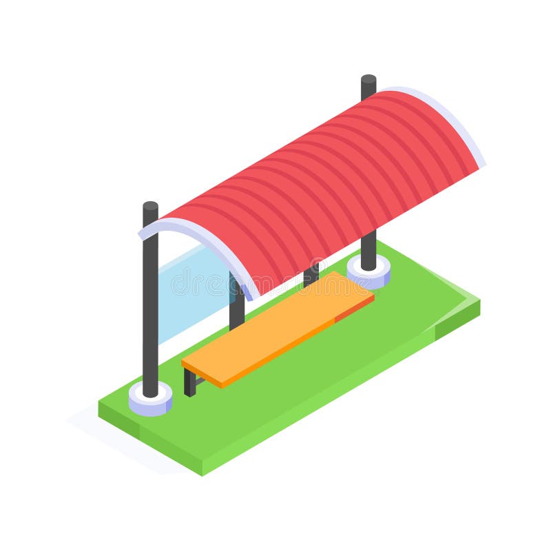 Simple Bus Stop with a Red Roof and a Comfortable Bench Stock ...