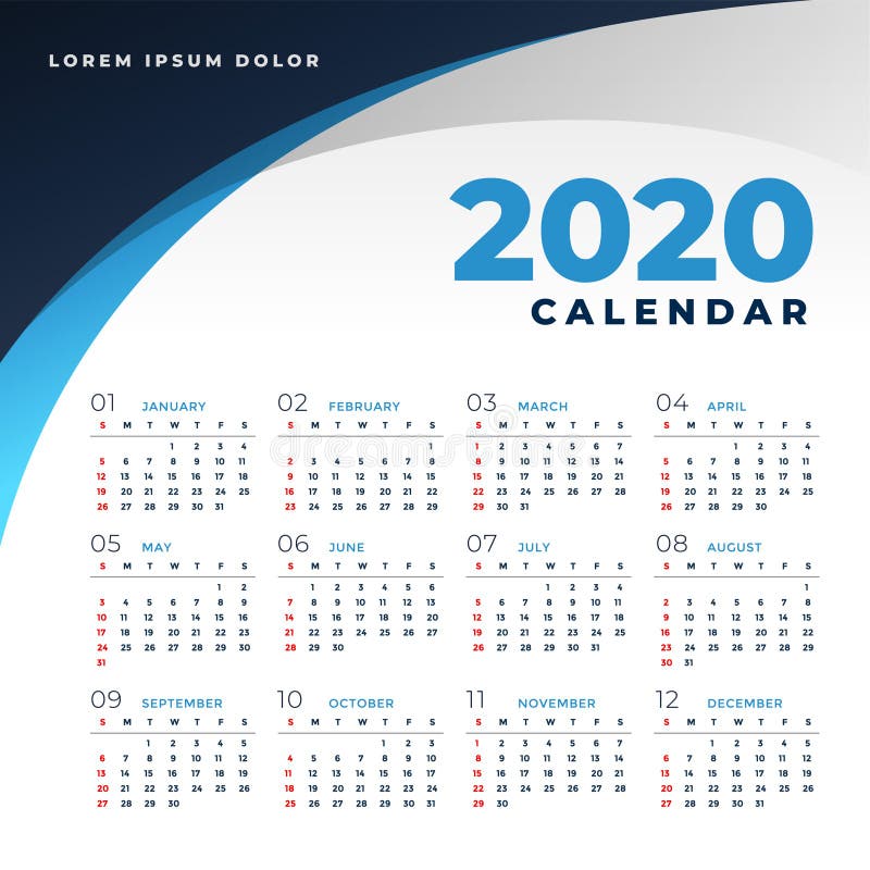 Simple Business Style 2020 Calendar Design Template Stock Vector ...