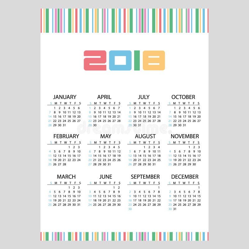 2018 Simple Business Wall Calendar Color Bar Code Eps10 Stock Vector ...