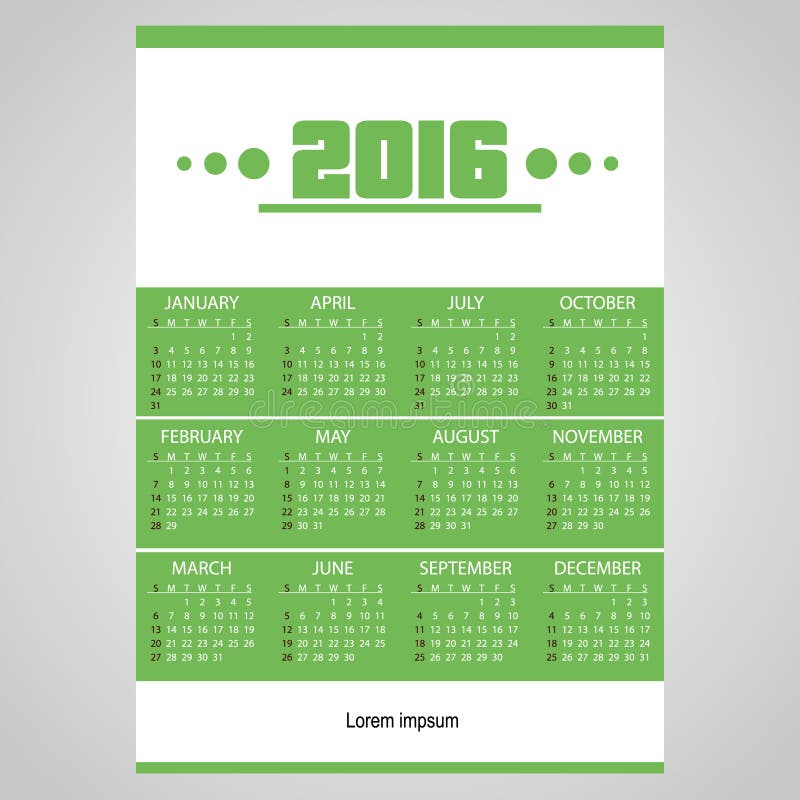 2016 Simple Business Wall Calendar Green and White Eps10 Stock Vector ...