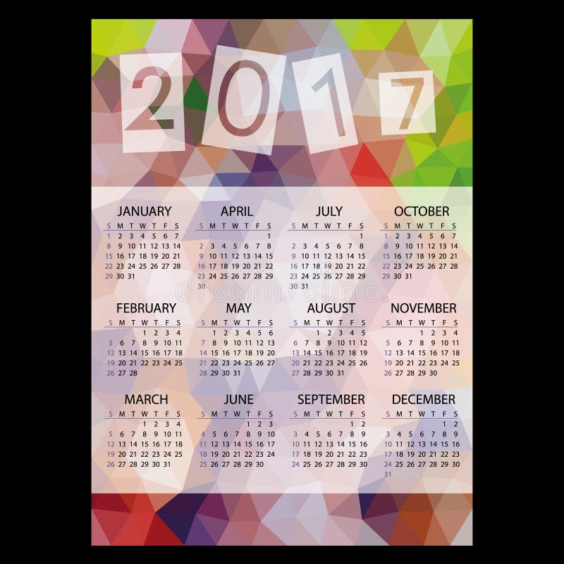 2017 Simple Business Wall Calendar with Low Polygon Triangle Multicolor ...