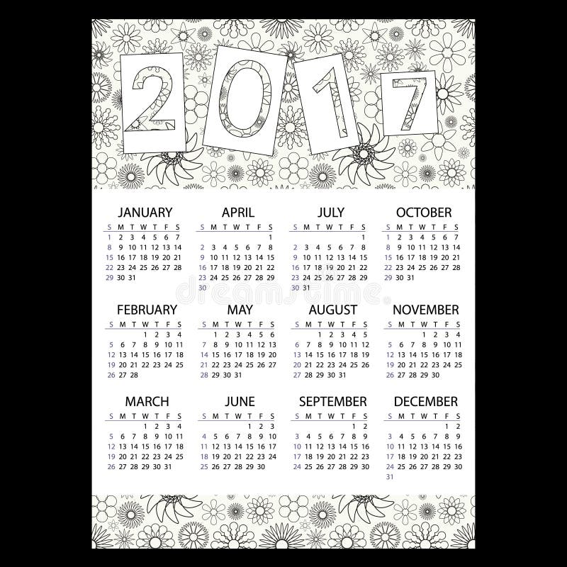 2017 Simple Business Wall Calendar with Outline Floral Pattern Eps10 ...