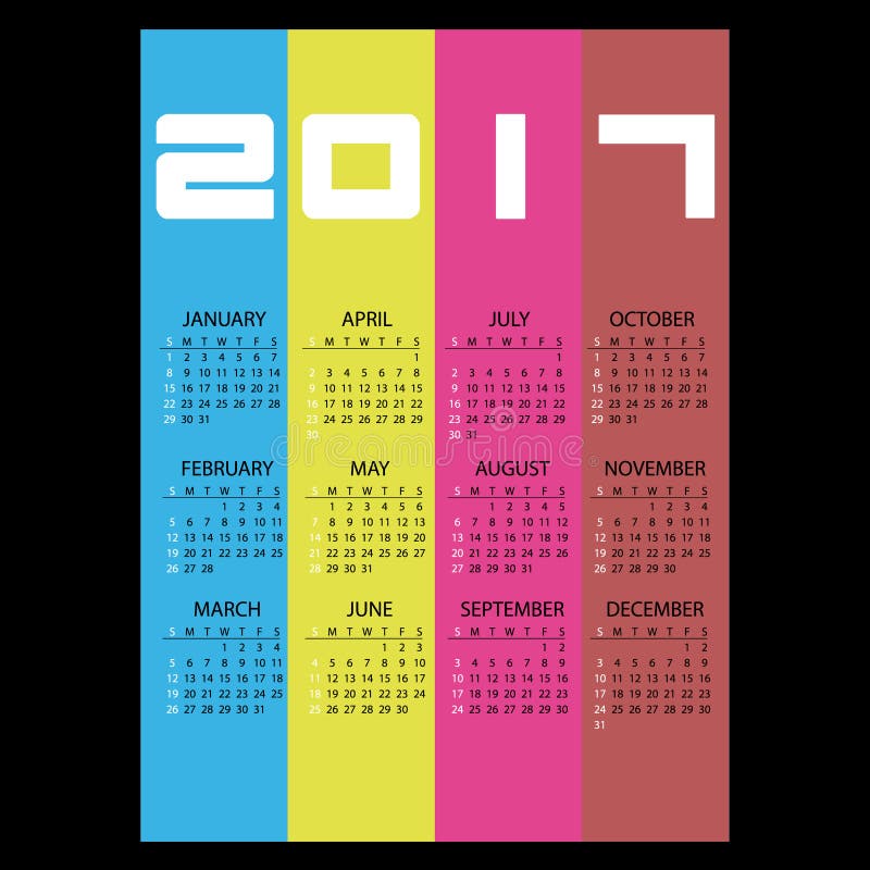 2017 Simple Business Wall Calendar with Vertical Color Stripes Eps10 ...