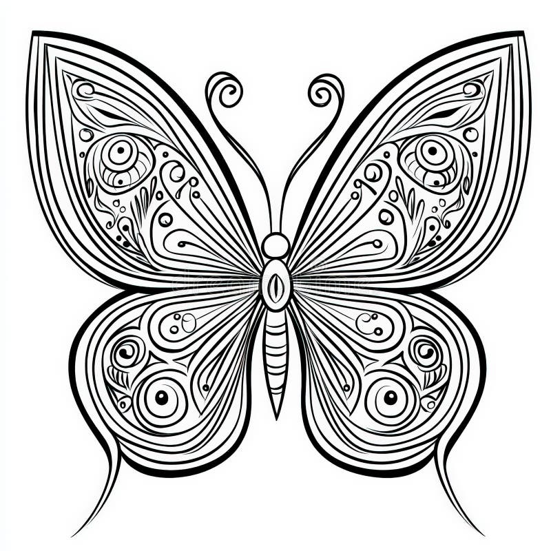 A Simple Butterfly with Unique Patterns , Coloring Page for Kids Stock ...