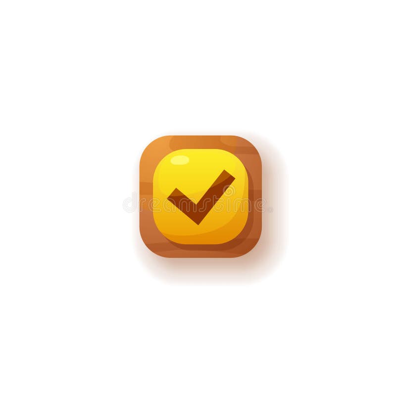 Simple Button, Yellow Square and Check Mark, Vector Design Icon on ...