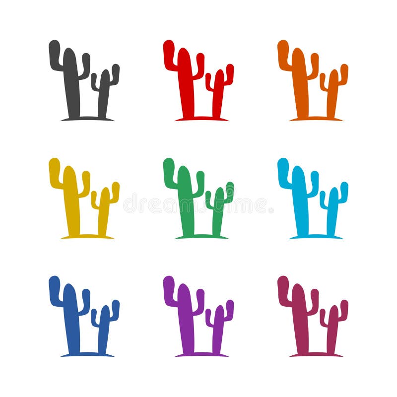 Simple Cactus Icon, Color Set Stock Vector - Illustration of blue ...