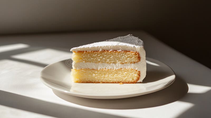 Simple Cake Slice on a White Plate with Subtle Soft Shadows Pic Stock ...