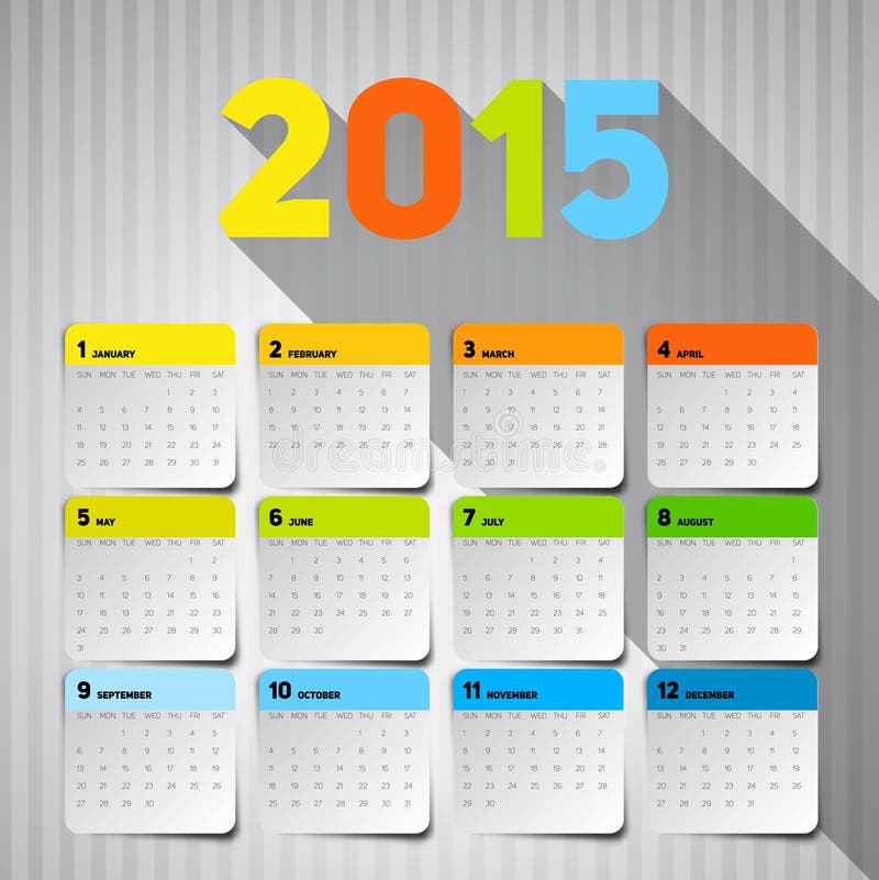 Simple 2015 Calendar, Background Card Design, Week Starts with S Stock ...