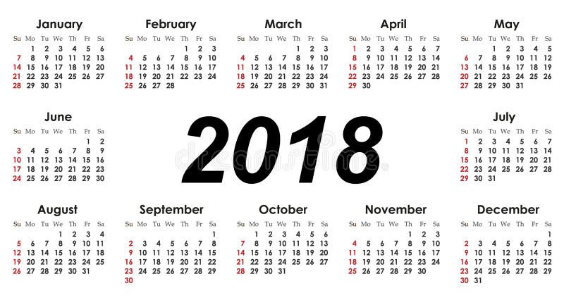 Simple Calendar Layout for 2018 Year, Stock Illustration - Illustration ...