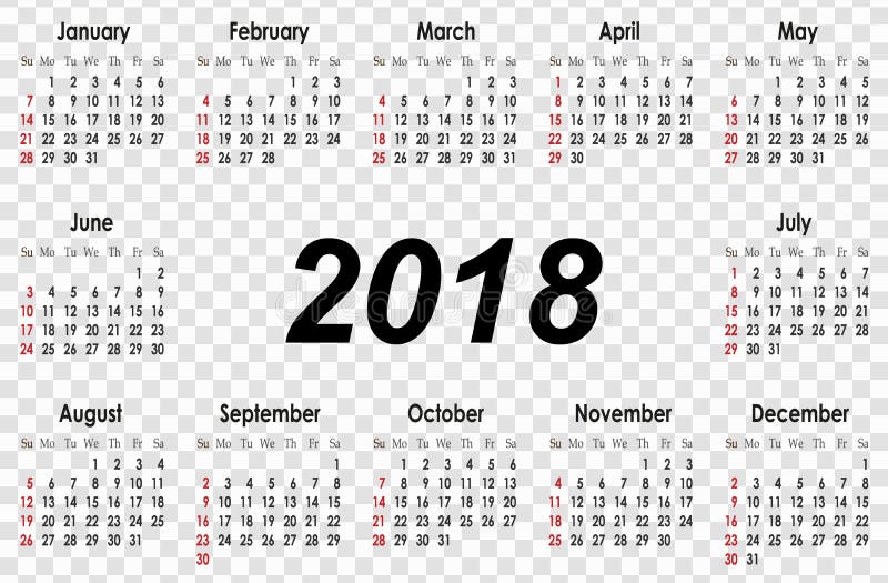 Simple Calendar Layout for 2018 Year, Stock Illustration - Illustration ...
