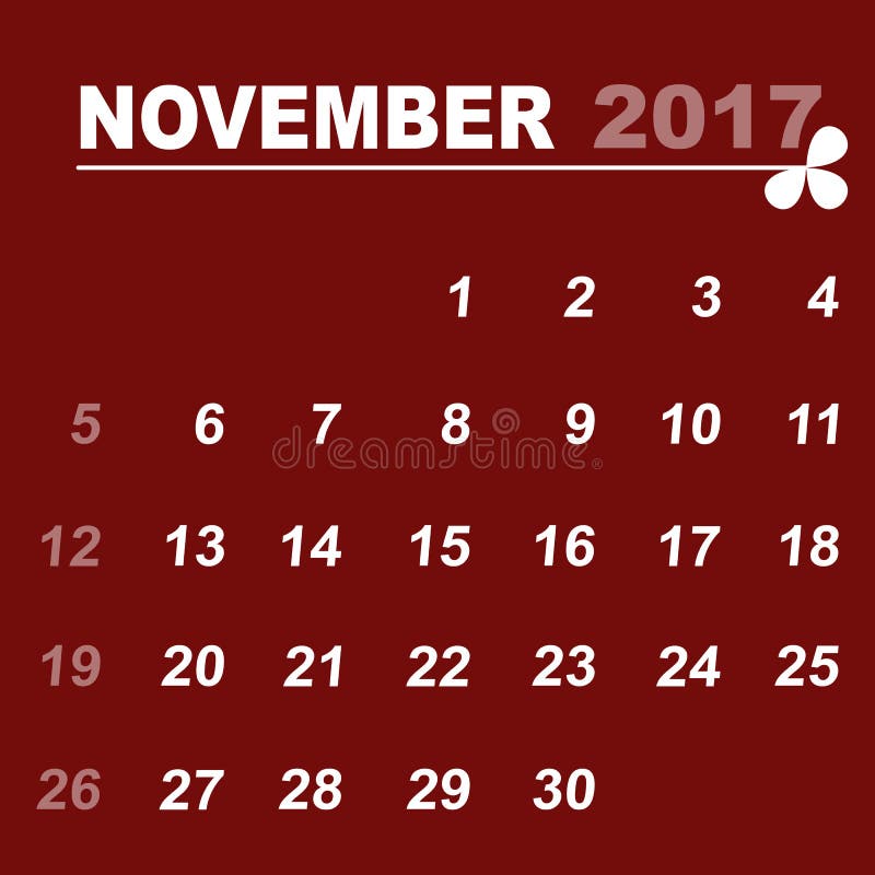 Simple Calendar Template of November 2017 Stock Vector - Illustration ...