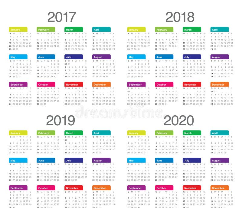 Simple Calendar Template for 2017 To 2020 Stock Vector - Illustration ...