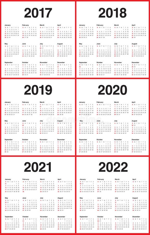 Simple Calendar Template for 2017 To 2022 Stock Vector - Illustration ...