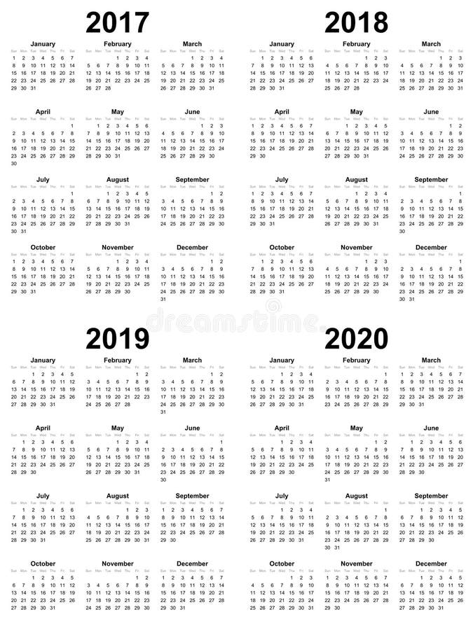 Simple Calendar Template 2017 2018 2019 2020 Stock Vector ...