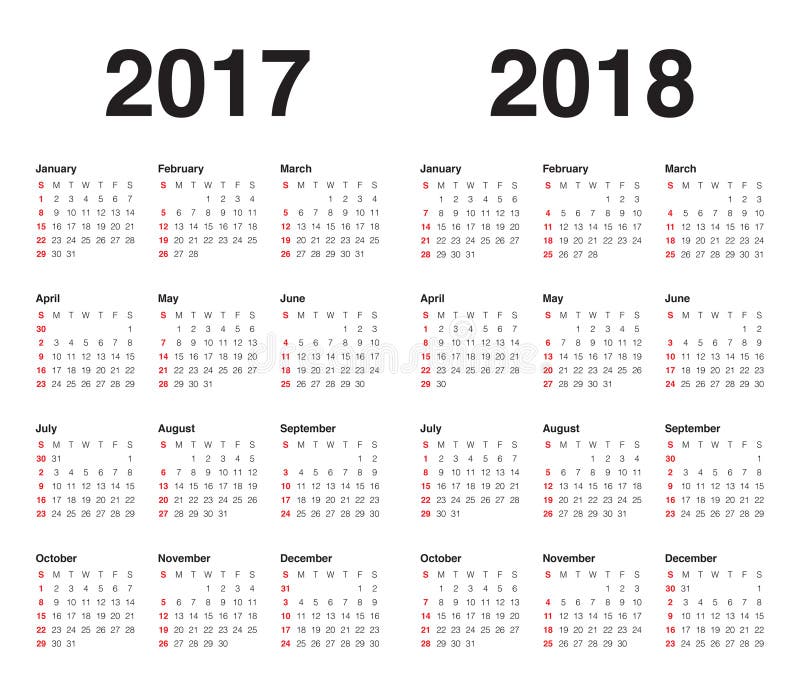 Simple Calendar Template for 2017 To 2020 Stock Vector - Illustration ...