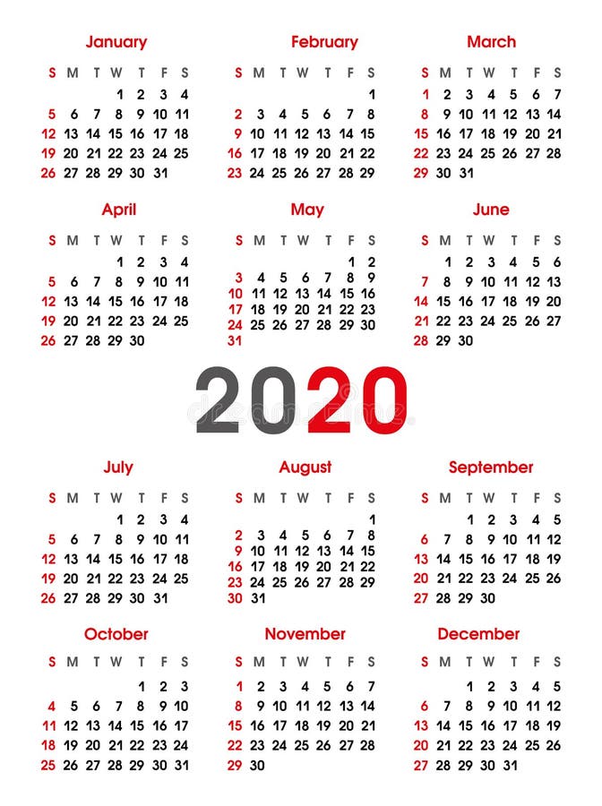 Simple calendar 2020 year stock vector. Illustration of calendar ...