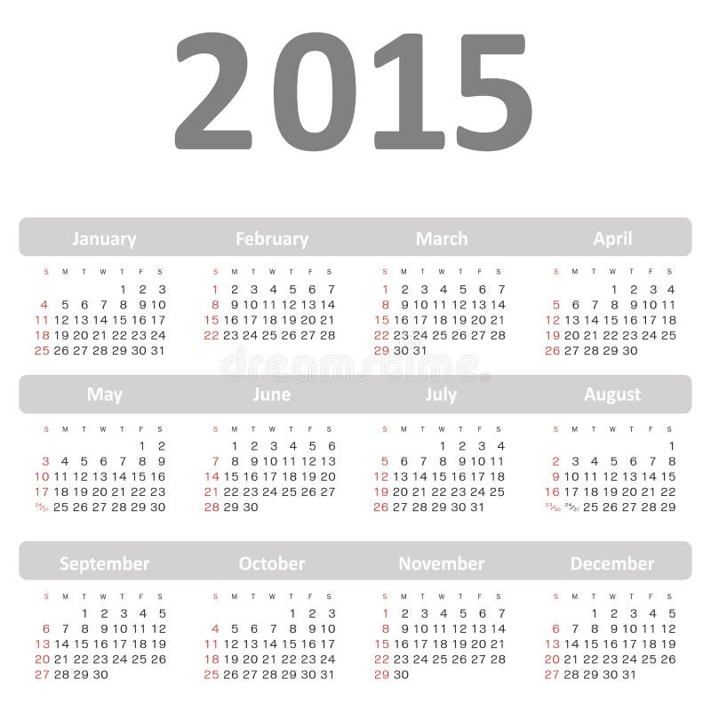 Simple Calendar for 2015 Year Vector Stock Vector - Illustration of ...