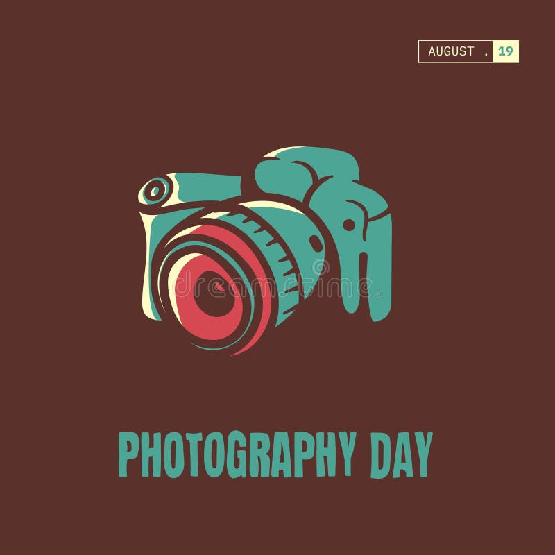 Simple Camera Vector in Vintage Style Design with Photography Day Text ...