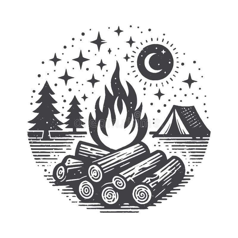 Simple Campground Campfire Burning Vintage Retro Vector Illustration ...