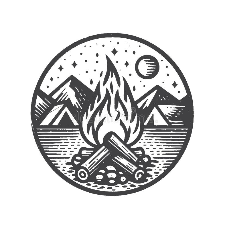 Simple Campground with Campfire Burning Vintage Retro Logo Illustration ...