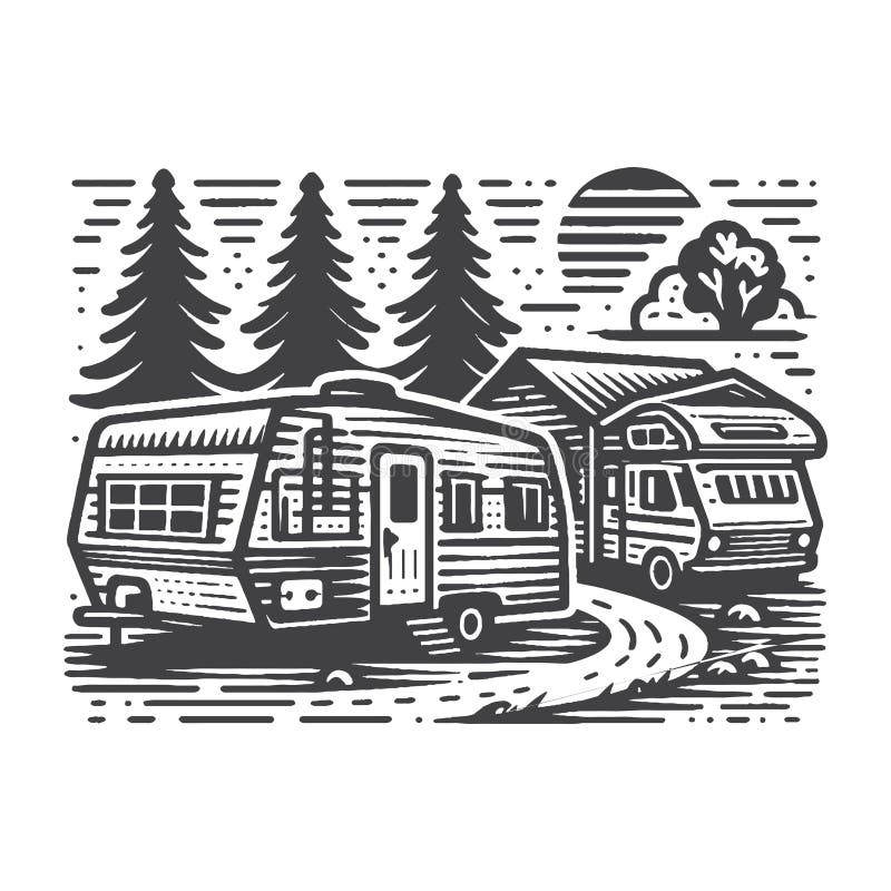 Simple Campground with Rvs Parked Vintage Retro Logo Design. Stock ...