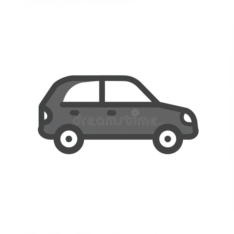 Simple Car Icon in Grayscale, Featuring a Side Profile of a Compact ...