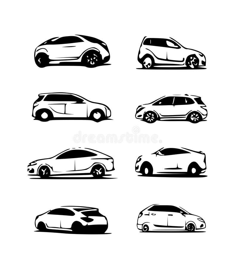 Simple Car Outline Vector Icons Set Stock Vector - Illustration of ...