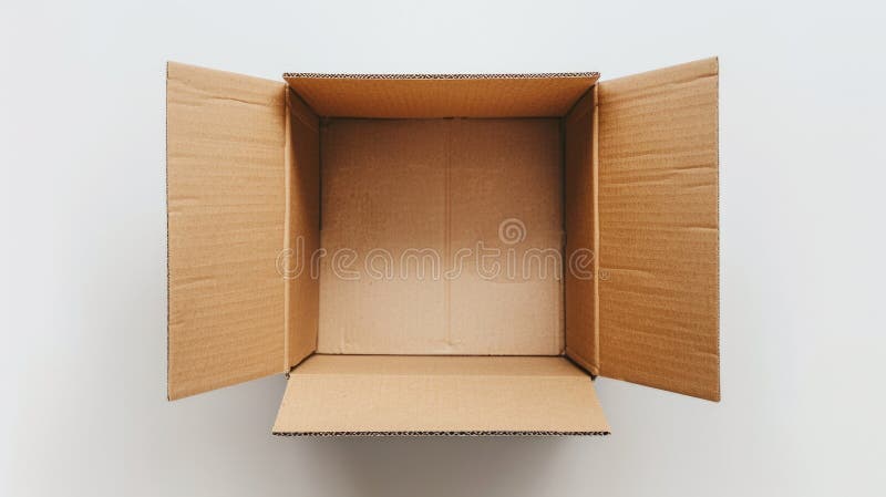 A Simple Cardboard Box with Flaps Open, Placed on a Clean White Surface ...