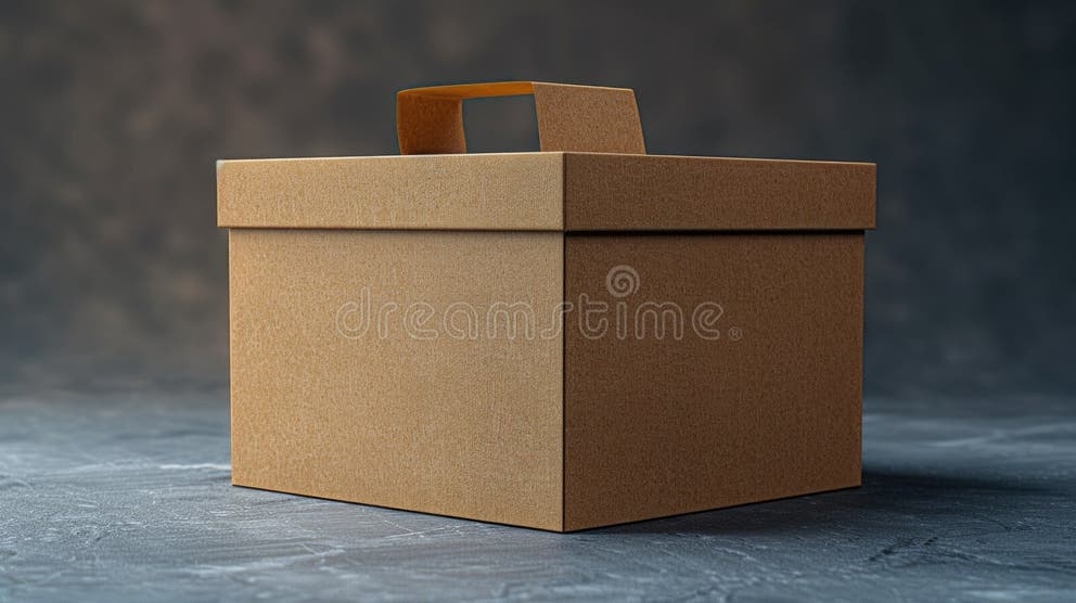 A Simple Cardboard Box with a Handle on a Table, Ideal for Storage or ...