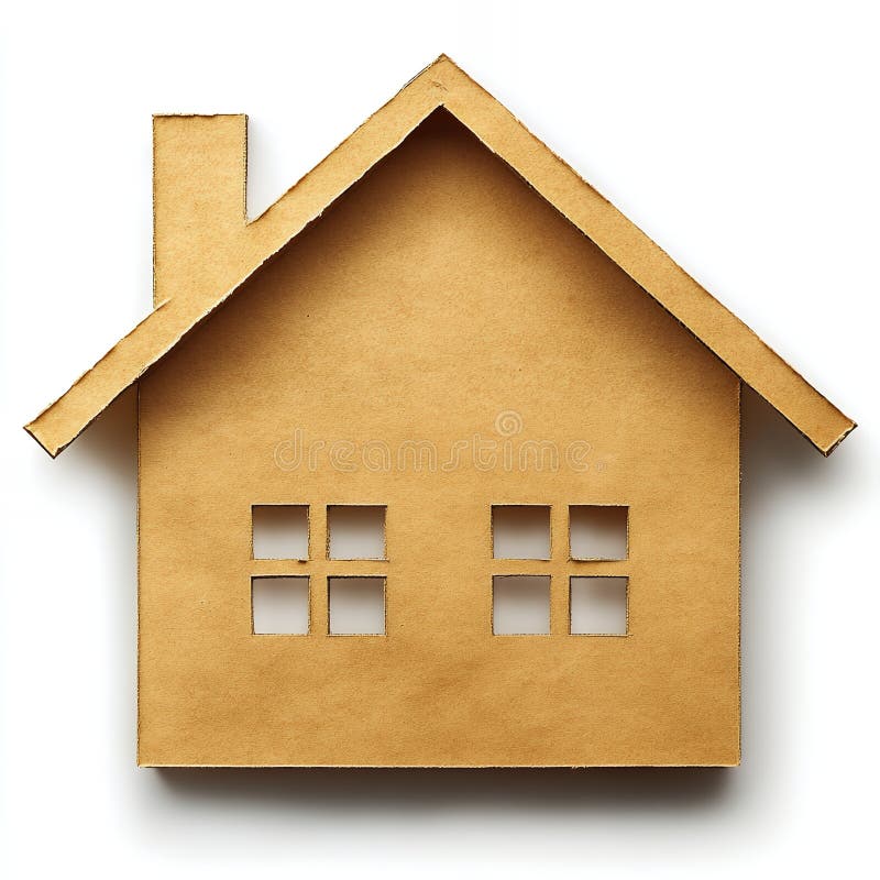 Cardboard House Model Isolated on White Background Stock Illustration ...