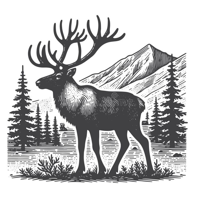 Simple Caribou Side View Vintage Retro Vector Logo Illustration. Stock ...