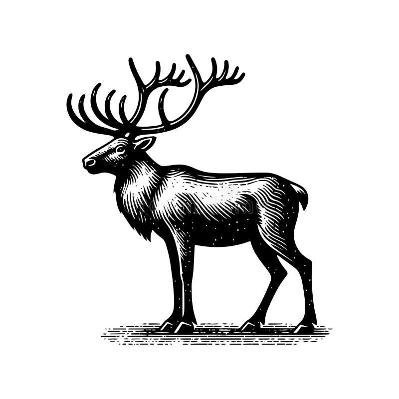 Caribou Side View Vintage Logo Icon. Stock Vector - Illustration of ...