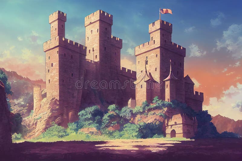 A Simple Cartoon Anime Style of a Medieval Castle, Ai Generated Image ...