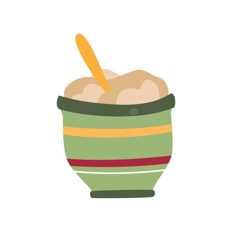 Simple Cartoon Flat Icon with Mashed Potatoes in Beautiful Deep Plate ...