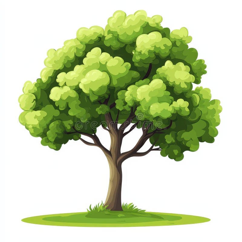 Simple Cartoon Green Tree Branch with Vibrant Leaves, Flat Design Stock ...