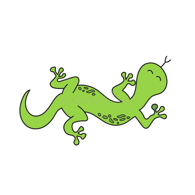 Simple Cartoon Icon. Cartoon Doodle Green Gecko Lizard Vector ...