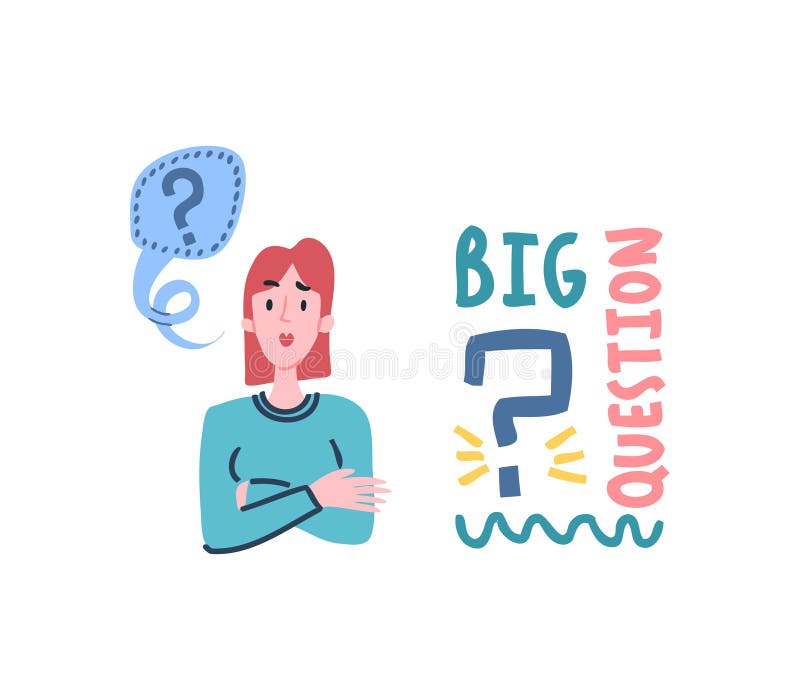 A Simple Cartoon Illustration. the Girl Asks a Question. a Difficult ...