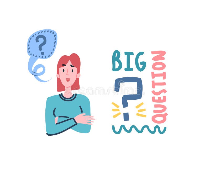 A Simple Cartoon Illustration. the Girl Asks a Question. a Difficult ...