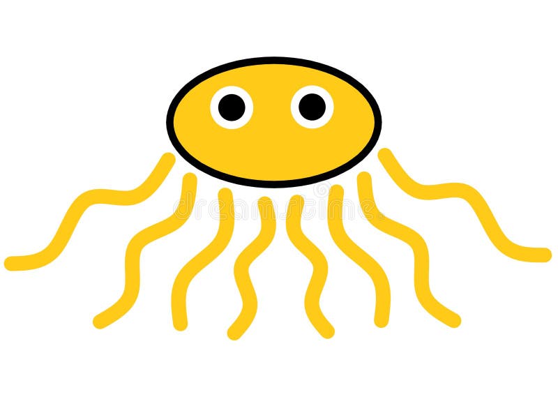 A Simple Cartoon Impression of an Octopus in Yellow with Eight ...